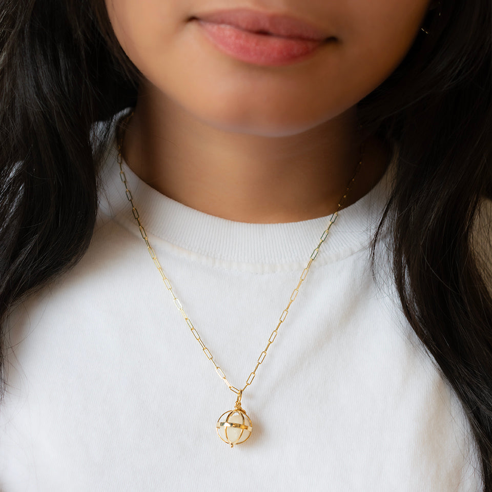 Cream Neolithic Quartz Ball Cage Charm Paperclip Chain – Anne Sportun ...